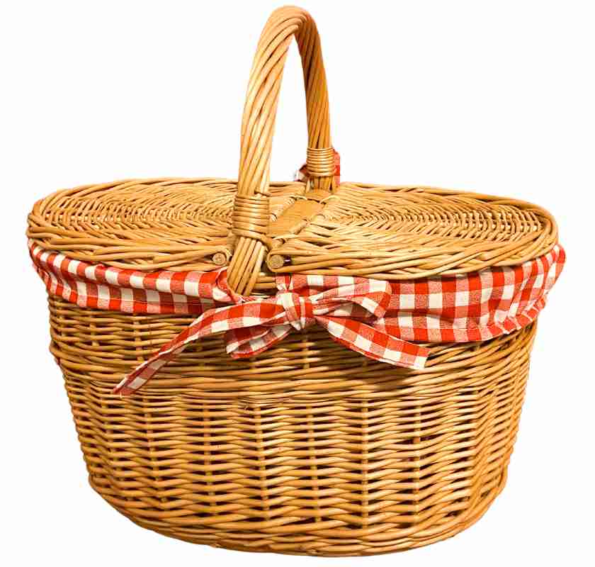 Köp PICKNICK-korg av pil med lock och rödrutigt foder i tyg